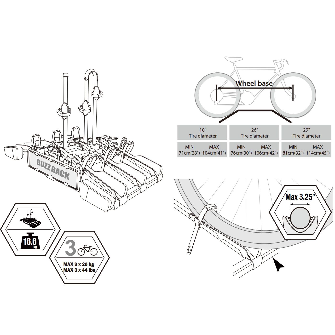 Nosič na tažné zařízení na 3 kola / elektrokola Buzz Rack Eazzy 3