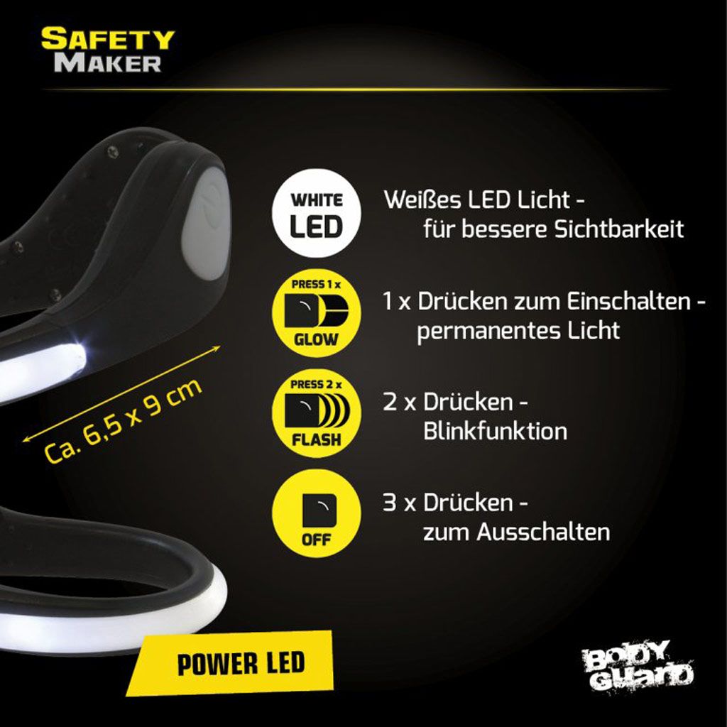 Reflexní výstražná svítílna na boty / clip LED diodový - bílý Walser